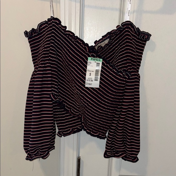 Papaya | Tops | Papaya Womens Striped Black And Pink Top | Poshmark